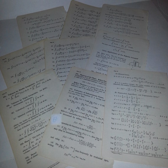 B Vintage paper ephemera lot Old math book pages by cipmunk