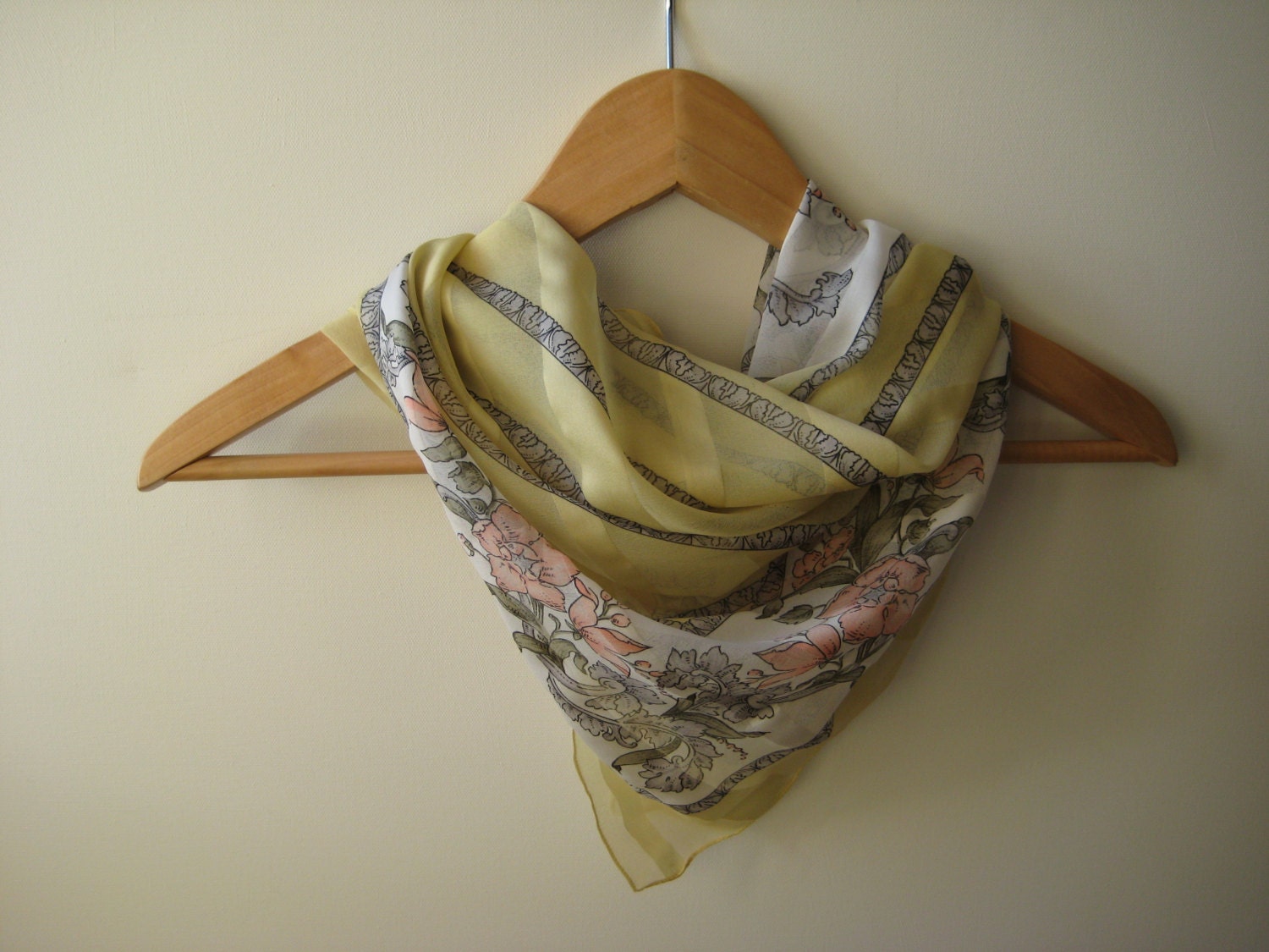 Lemon Chiffon Vintage Scarf Delicate Soft Pink Floral Gentle Grey ...