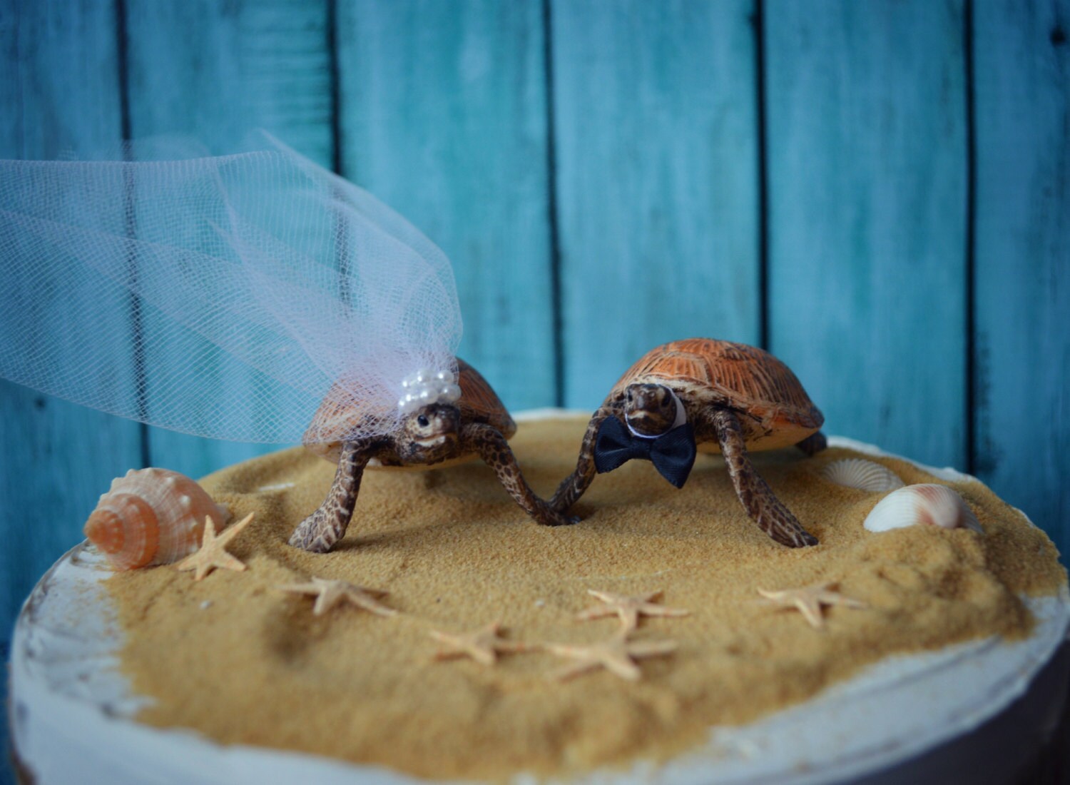 Sea turtle-bride-groom-Mr and Mrs-wedding-cake
