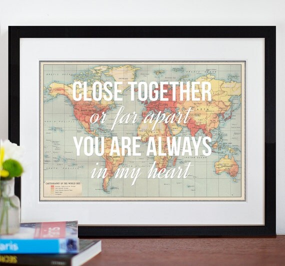Long Distance Love Quote World Map Print Poster by oflifeandlemons