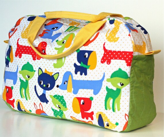Items similar to Duffle Bag Travel Child size in bright fun animals ...