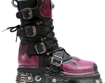 90s GOTH Boots . Heavy Metal Vintage Gothic Black Purple Leather Biker ...