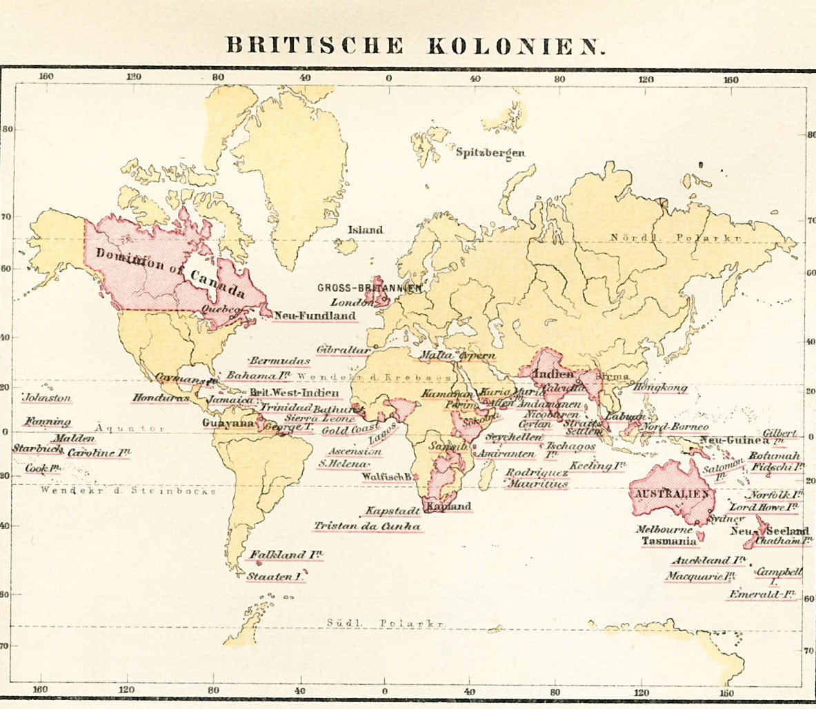 Colonial powers map print British colonies map print
