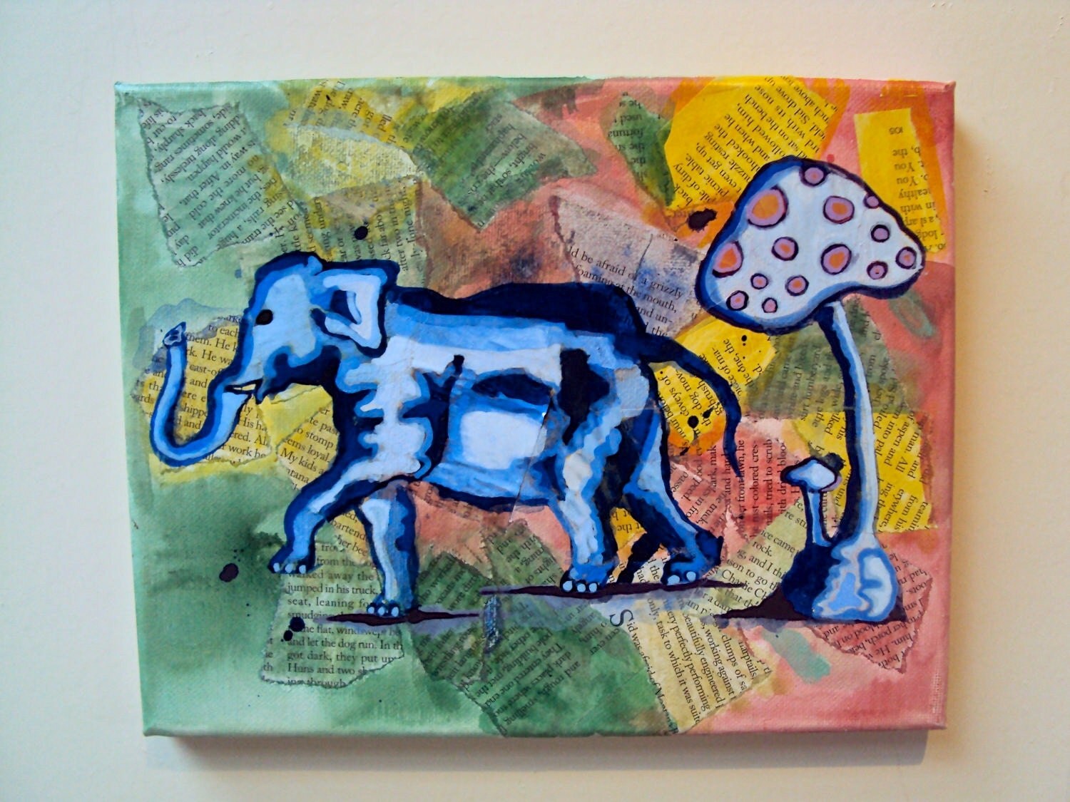 Colorful Elephant Collage Painting Hipster by ElizabethanFolkArt