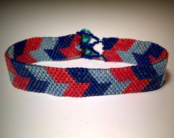 Pink and Blue Crooked Chevron Peyote Bracelet