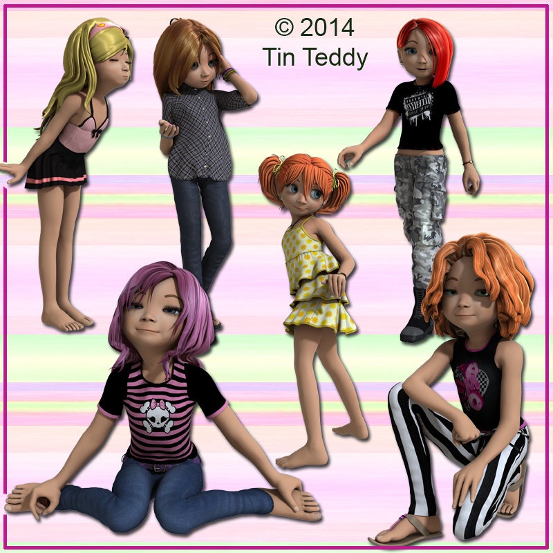 Tween Girls Clip Art 12 digital images of cute little toon girls Ideal ...