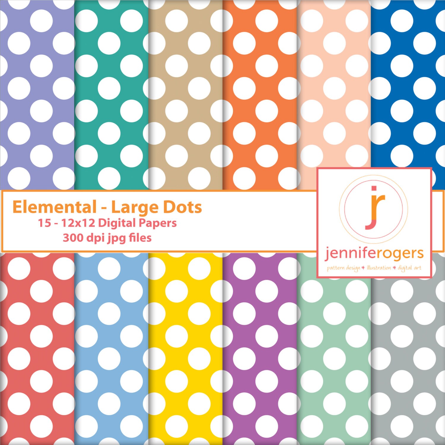 Instant Download Printable Large Polka Dot Digital Paper 12