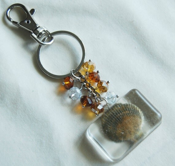 SeaShell Keychain Resin Keychain Beaded Key Chain Silver