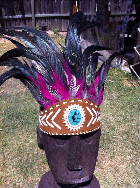 Items similar to Aztec headdress pink and black on Etsy
