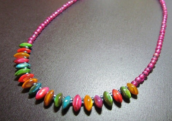 Items similar to Colorful Shell Bead Necklace, Summer Jewelry, Handmade ...