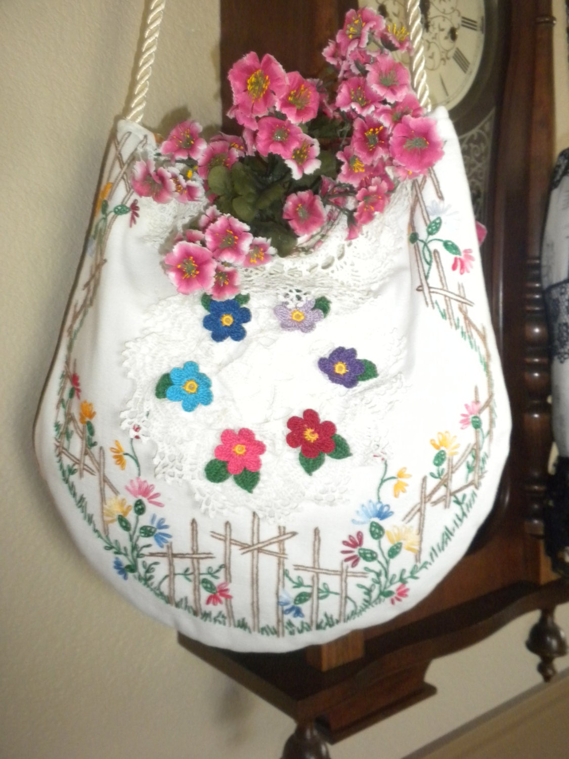 Garden Gate Shabby Chic Handbag Purse or Wall Hanging