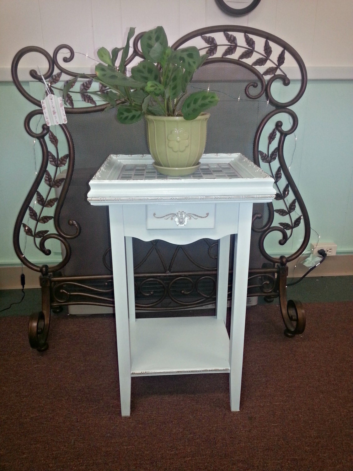 Small vintage side table with tiled picture frame top – Haute Juice