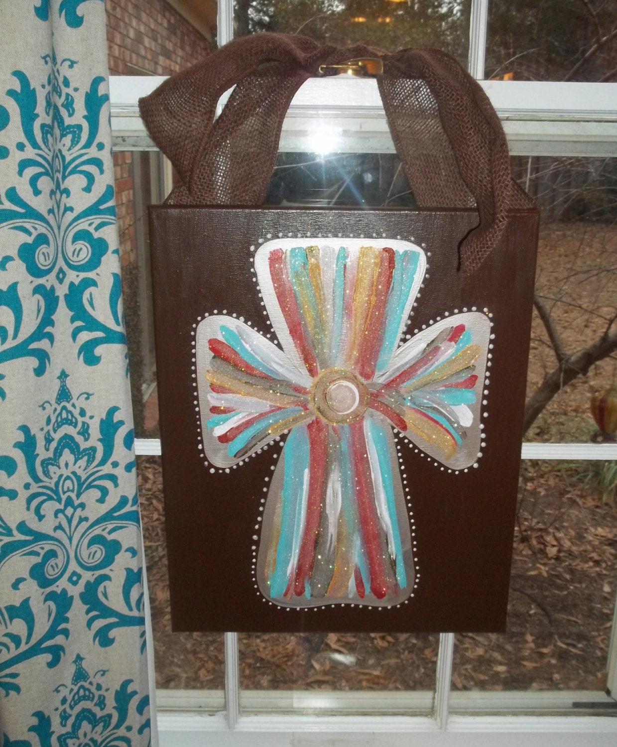 Hand painted Funky Cross Canvas by JustFunStuffbyrobin on Etsy