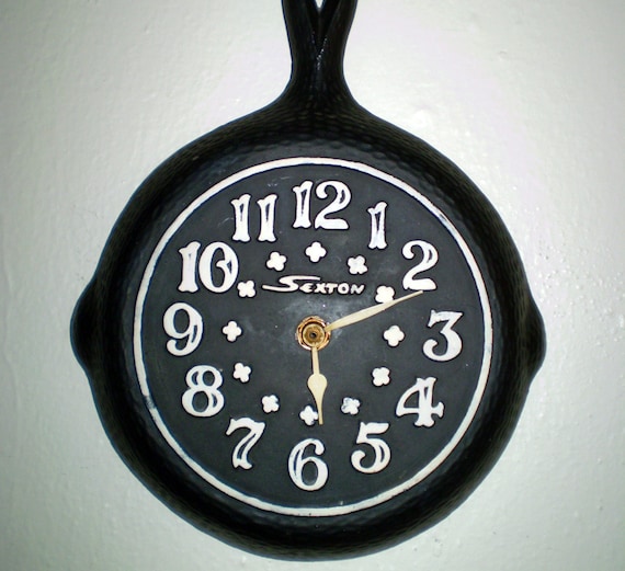 Vintage 1969 Cast Iron Skillet Wall Clock Sexton 12 x