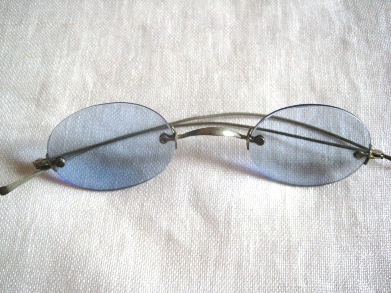 Rare vintage/antique eyeglasses/spectacles, light blue lenses, metal ...