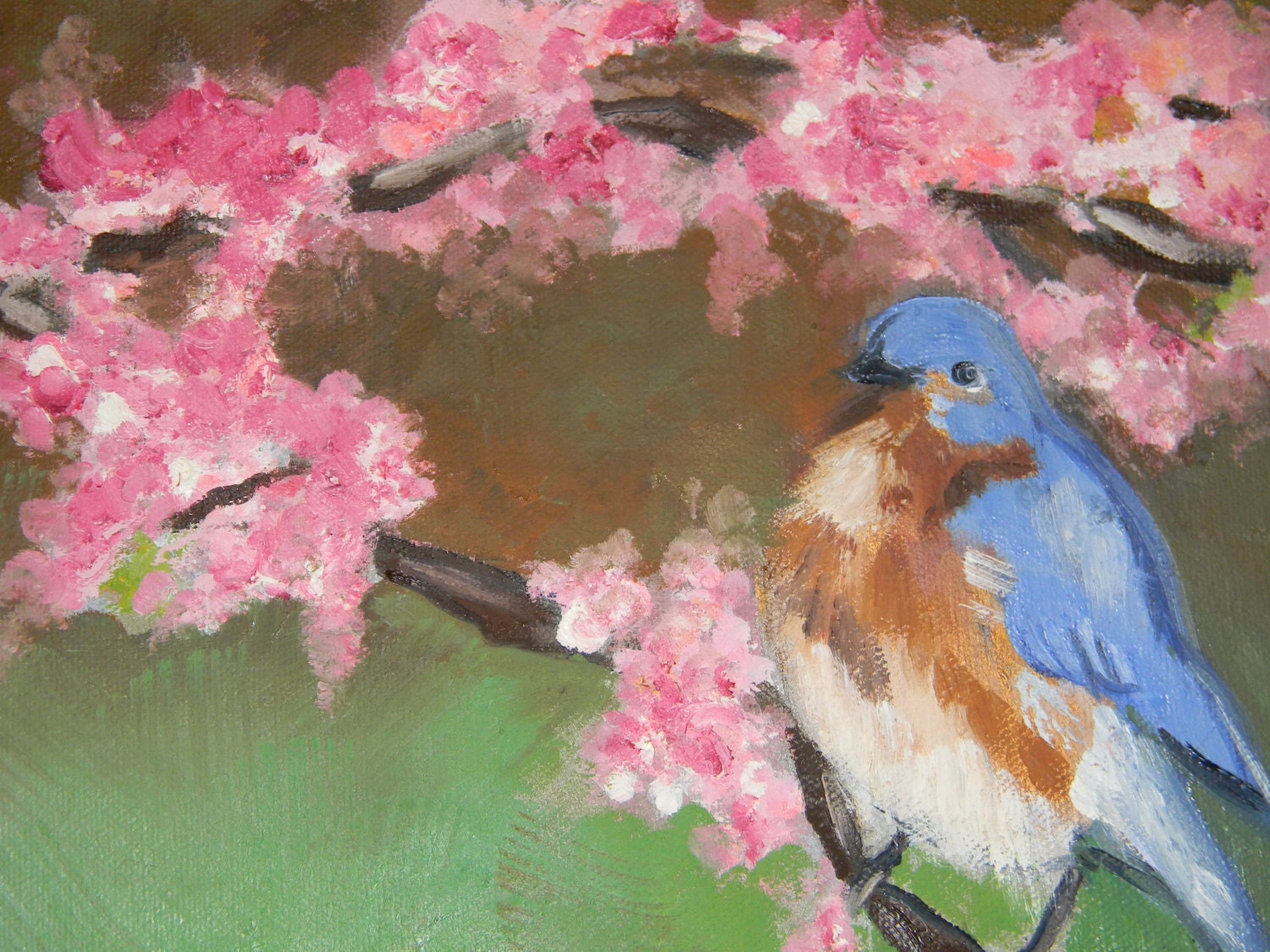 Blue Bird Oil Original Painting on canvas Fine by SouthernDrawnArt