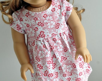 American Girl Doll Clothes Cute Red and White Floral Print Knit Dress ...