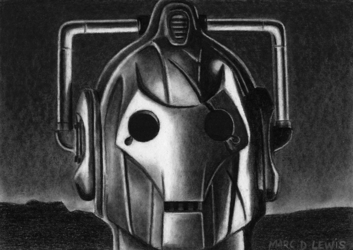 DOCTOR WHO CYBERMAN Original Art charcoal on paper
