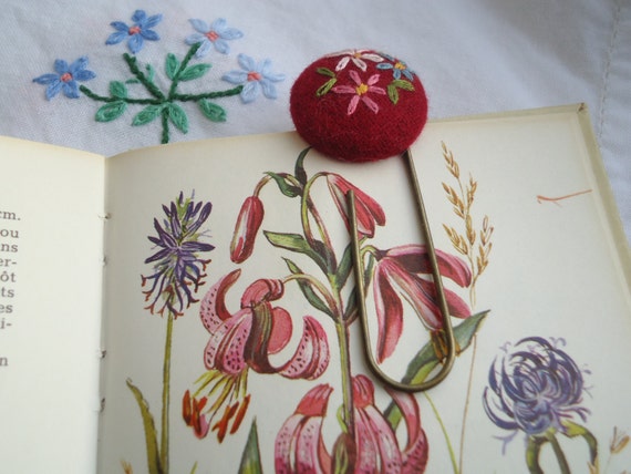 Items similar to Paperclip bookmark with hand embroidered covered ...