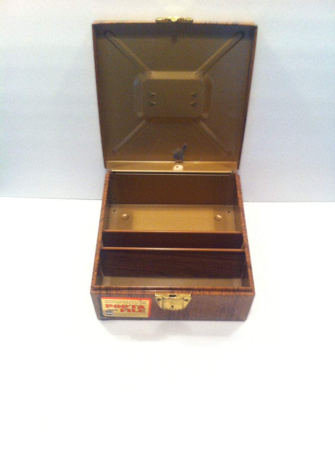 Porta-File Woodgrain Locking Check Box With Key And Divider Insert Faux ...