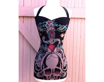 Sexy Ink ED HARDY Rock n Roll Halter Top, Rockabilly Pin Up Shirt ...