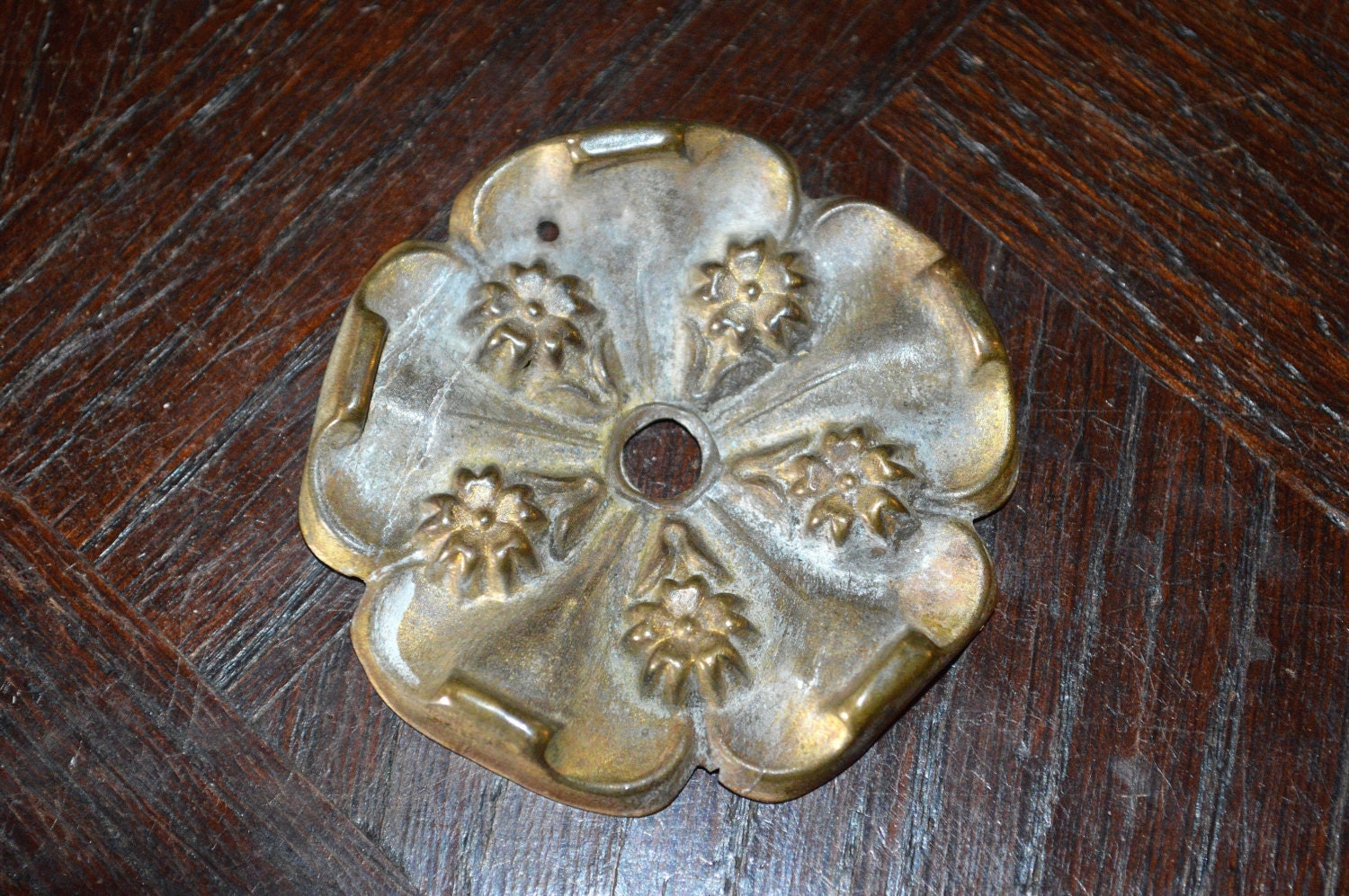 Antique French Pressed Bronze Floral Pattern Rosette Ornate ...