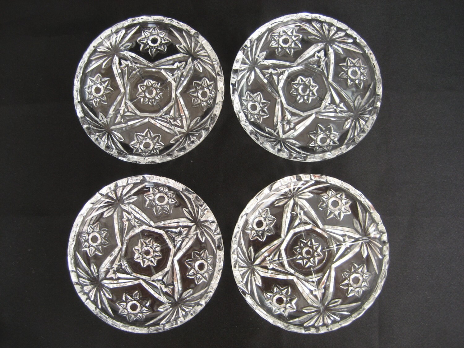 Vintage Glass Coasters star design, Pressed Glass coasters, American ...