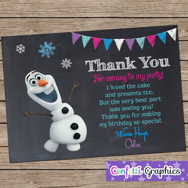 Frozen Olaf Thank You For Coming to My Birthday Party Card