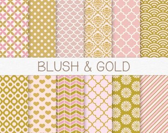 Gold and Blush Digital Paper, Blush Pink and Gold Pattern, Blush ...