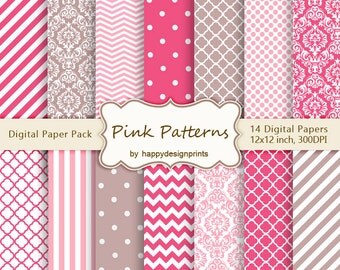 Vintage Pink Patterns Digital Paper Sweet Pink Beige old for