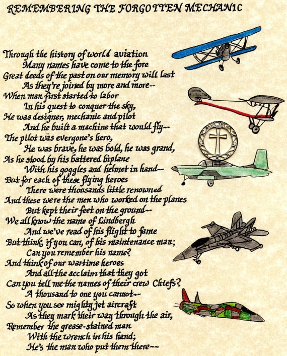 Items similar to Remembering The Forgotten Mechanic 8x10 Handwritten ...