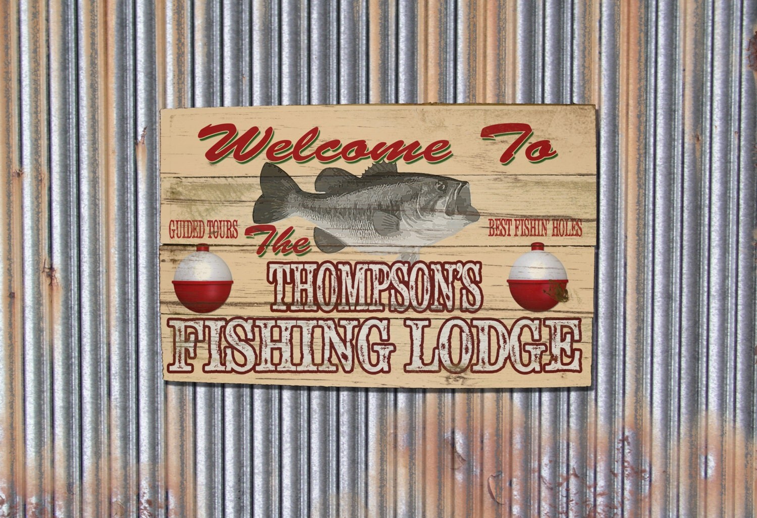 Custom Personalized Fishing Lodge Barn Wood Sign