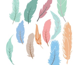 FEATHER DIGITAL CLIPART-Scrapbook Feather Clipart-Multiple colors-Bird ...