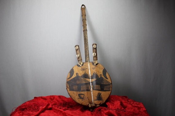 SALE Tribal Handpainted Decorative Gourd String Instrument.