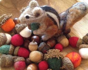 Felted Acorns set of 10 in blues