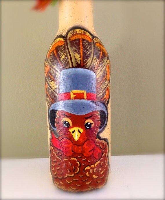 Items similar to Turkey - Thanksgiving - Hand Painted - Wine Bottle on Etsy