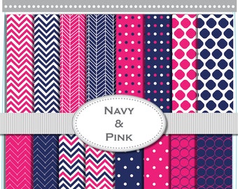 Navy and Hot Pink Digital Background Clip Art Scrapbook Papers | 12 x ...
