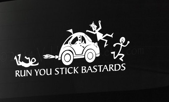 Racing bug running over stick figure family car by ValdonImages