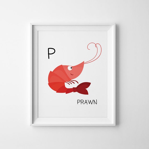 P is for Prawn Alphabet Letter P Nursery art Nursery decor