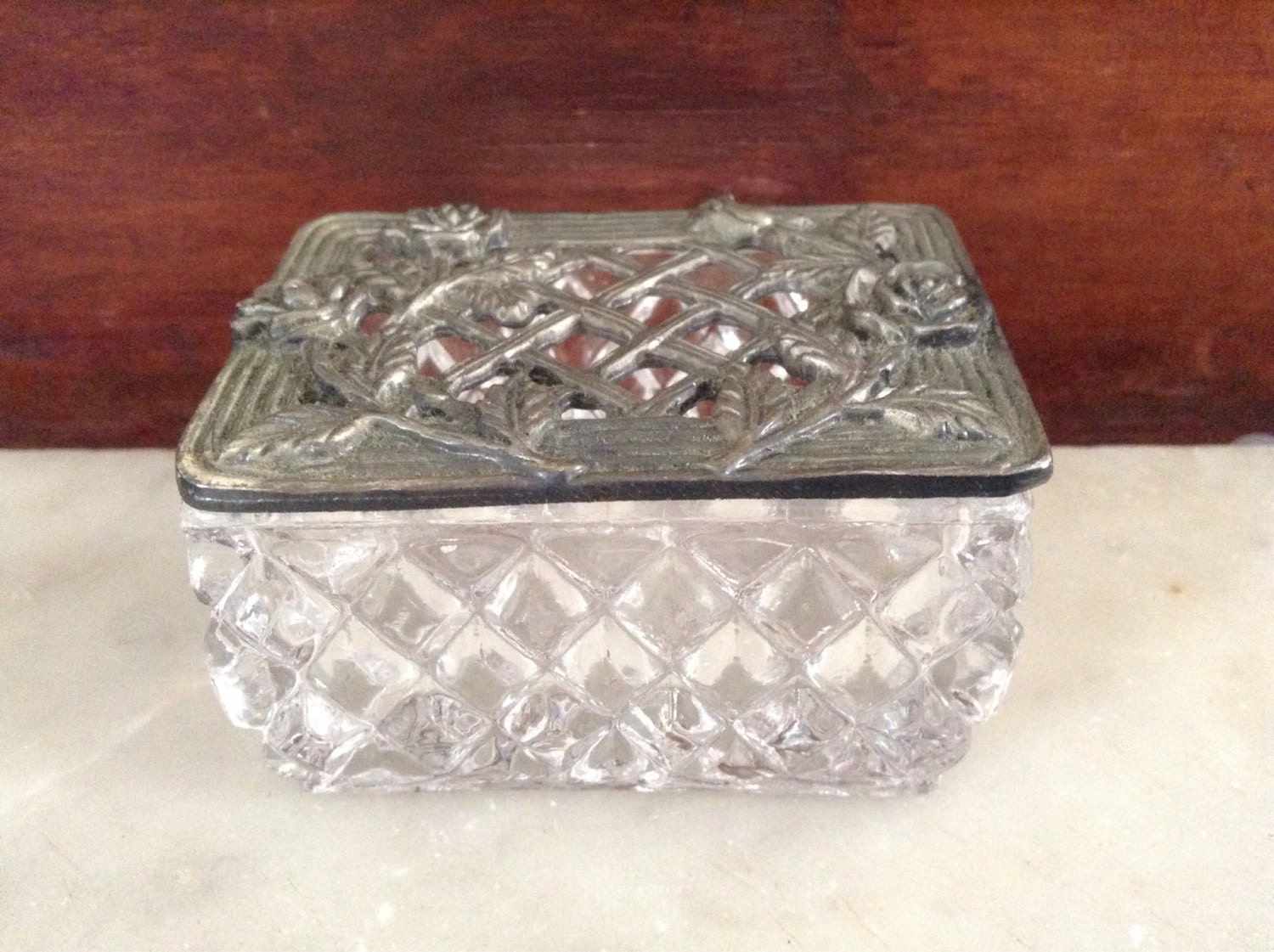 Antique vintage cut crystal box with filigree lid – Haute Juice