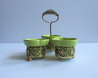 Vintage Green Ceramic & Gold Metal Condiment Caddy | clover-shaped ...