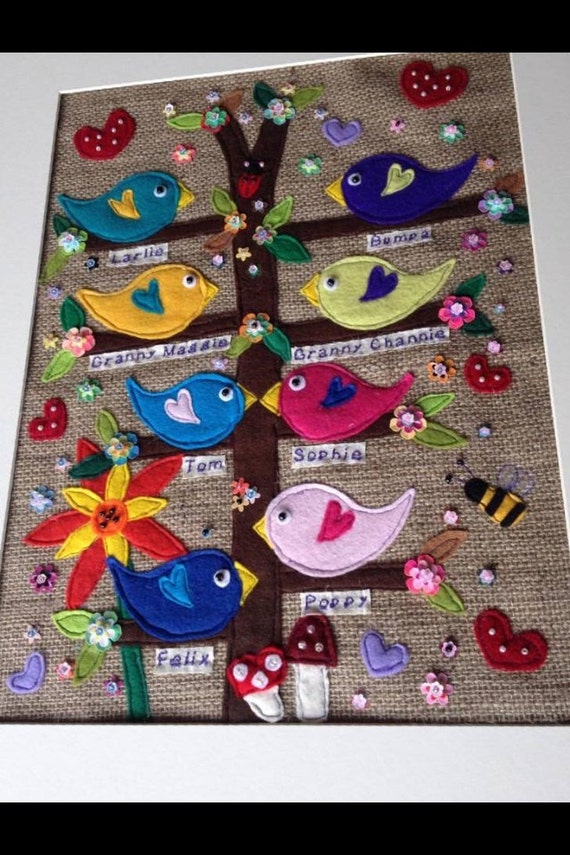 Items similar to Personalised family tree appliqués. Family of four ...