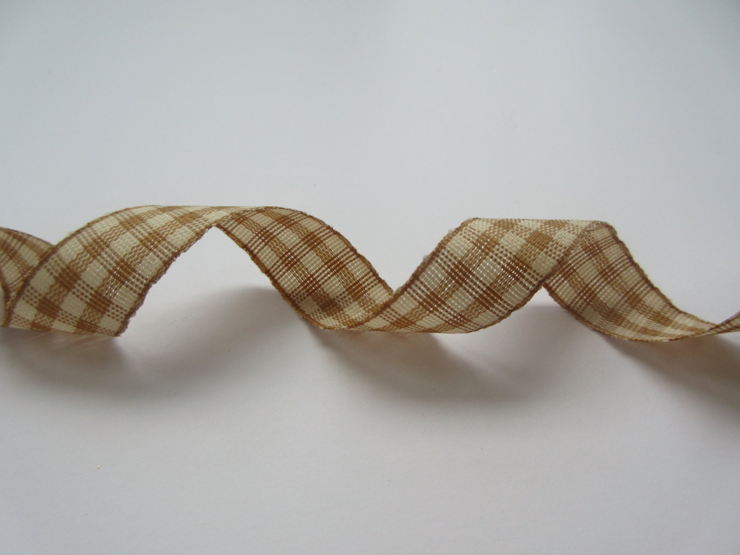Beige Tan Checked Ribbon Fall Ribbon 1/2 inch wide