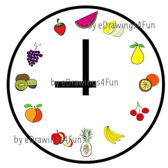 Items similar to Clock Collection: Fruit Clock. Clip Art. Bananas, pear ...