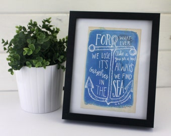 Anchor Blue Book Page Original Art, Sea Quote - Mixed Media on Vintage ...