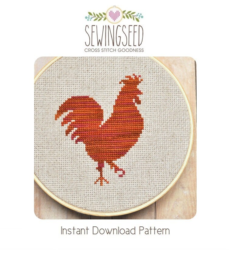 Rooster Silhouette Cross Stitch Pattern Instant Download