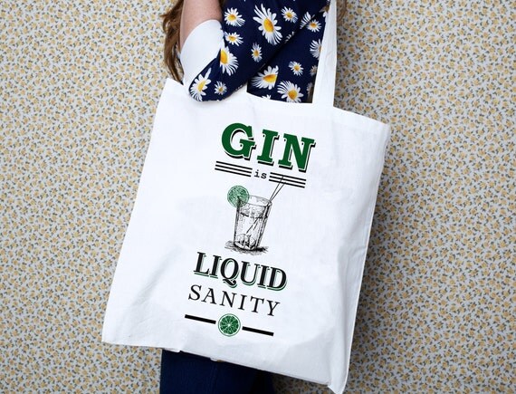 Tote Bag Gin Quote Gin Shopping Bag Typographic by oflifeandlemons