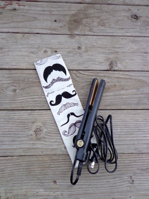 Items similar to Antique Mustache print, Travel Curling Iron Case, Flat ...