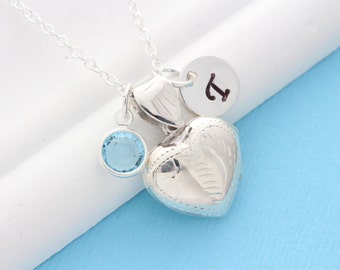 Sterling Silver Heart locket necklace personalized with initial ...