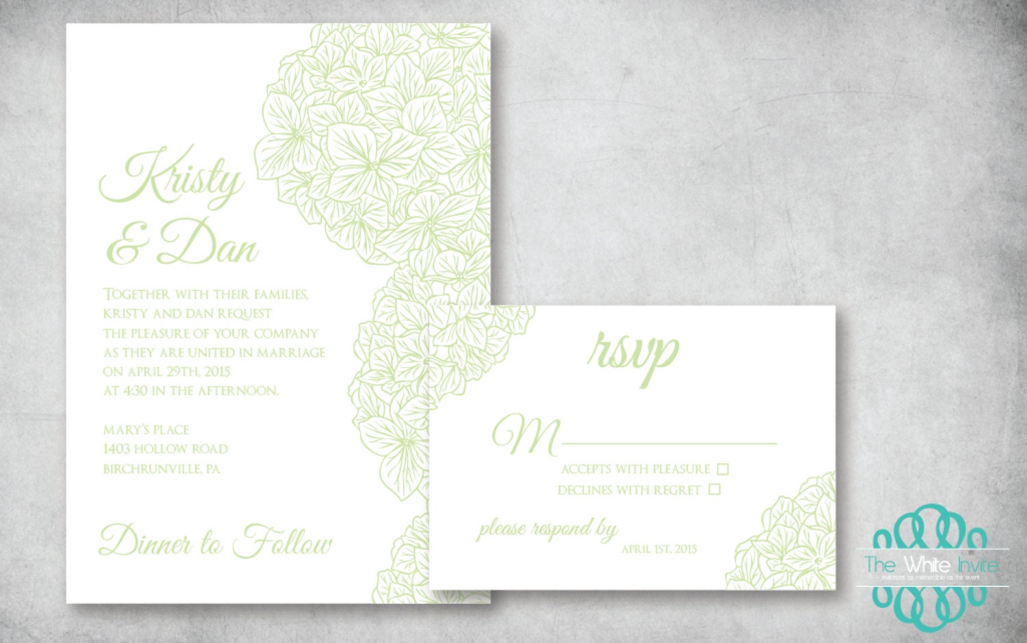 Green Hydrangea Floral Wedding Invitation – Floral Wedding Invitation ...